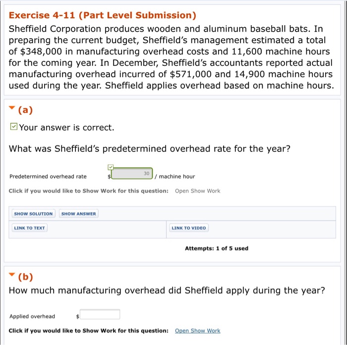 Solved Exercise 4-11 (Part Level Submission) Sheffield | Chegg.com