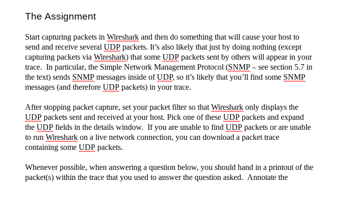 Solved The Assignment Start capturing packets in Wireshark | Chegg.com