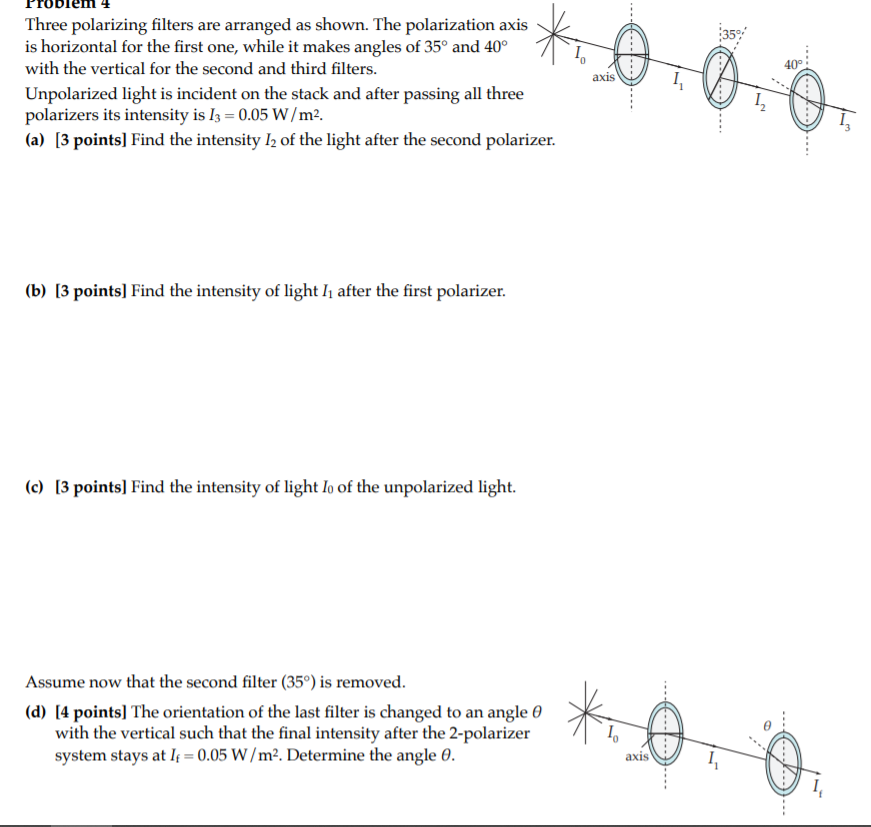 Solved Problem 4 Three polarizing filters are arranged as | Chegg.com