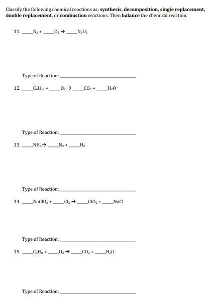 Solved Classify the following chemical reactions as: | Chegg.com