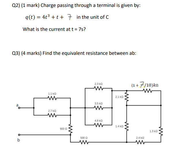 Solved Q2) (1 mark) Charge passing through a terminal is | Chegg.com