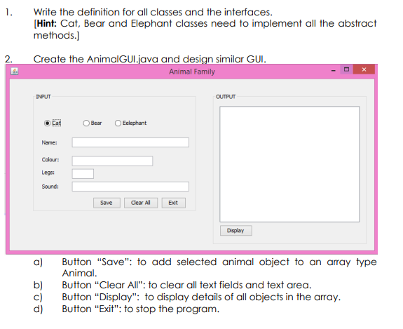 Solved es ar 1. Write the definition for all classes and | Chegg.com