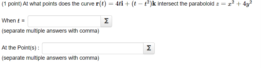 Solved (1 point) At what points does the curve r(t) 4ti + (t | Chegg.com