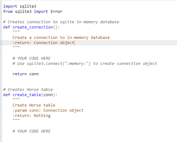 Solved Complete the Python program to create a Horse table, | Chegg.com