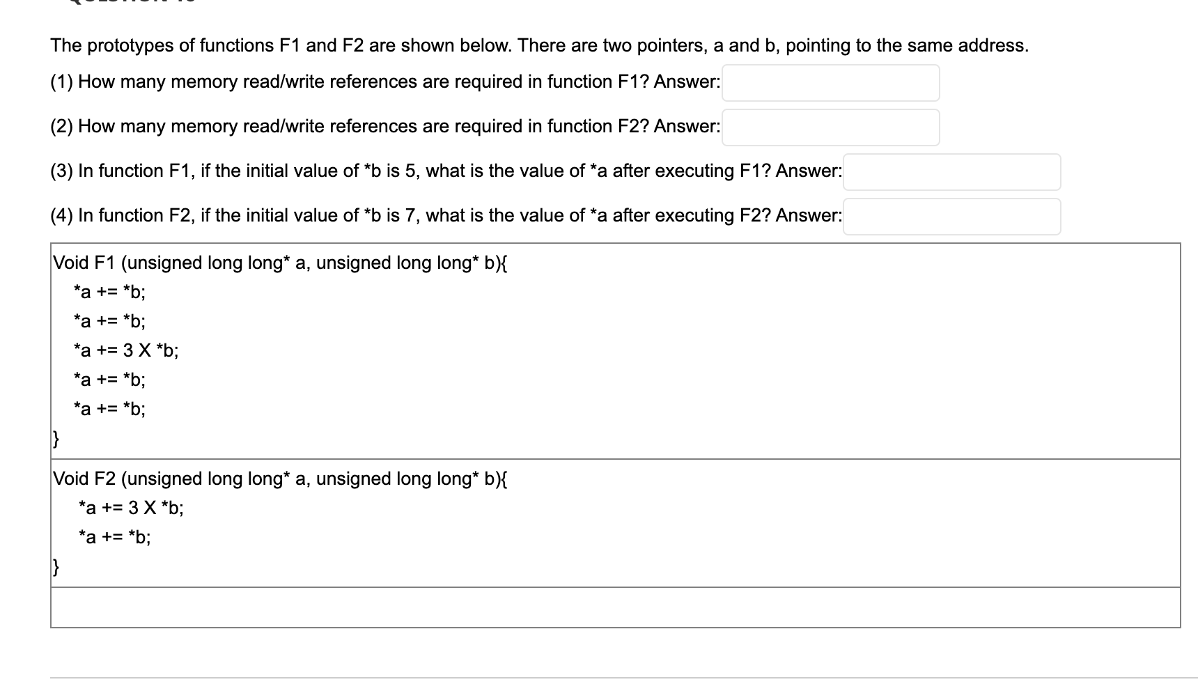 Solved The prototypes of functions F1 and F2 are shown | Chegg.com