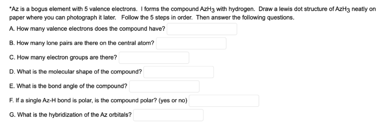 Solved *Az is a bogus element with 5 valence electrons. I | Chegg.com