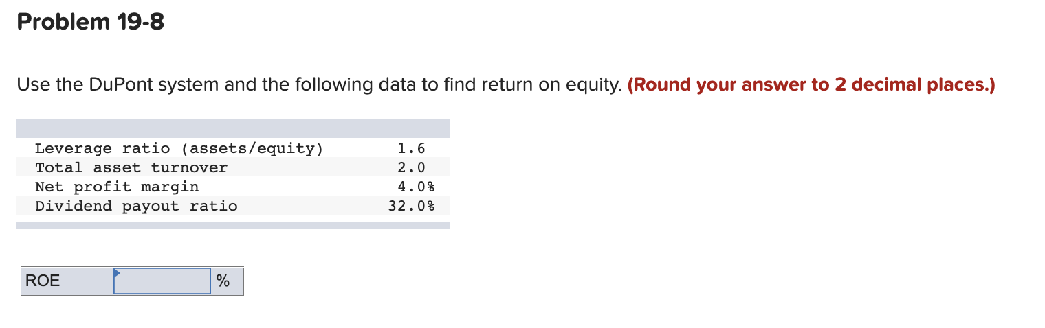Solved Use the DuPont system and the following data to find | Chegg.com
