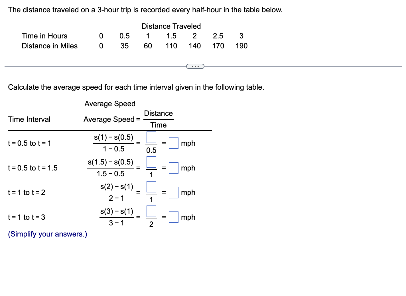Solved The distance traveled on a 3-hour trip is recorded | Chegg.com
