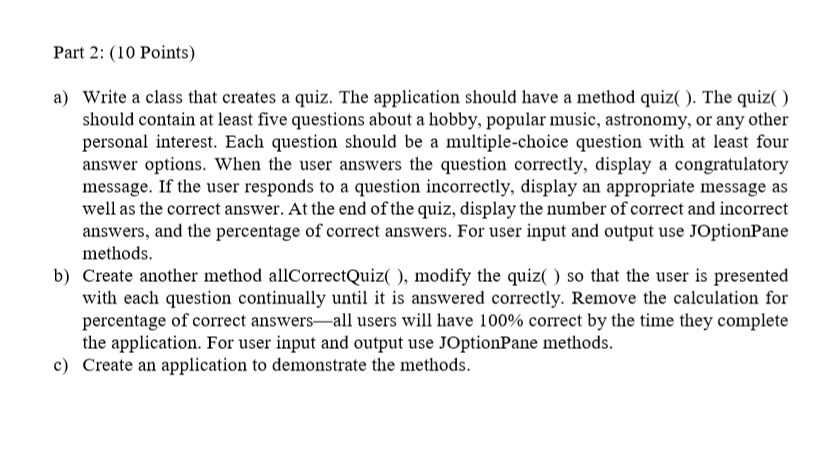 Solved Part 2: (10 Points) a) Write a class that creates a | Chegg.com