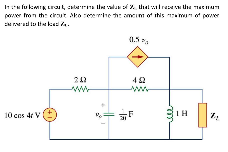 Solved In the following circuit, determine the value of ZL | Chegg.com