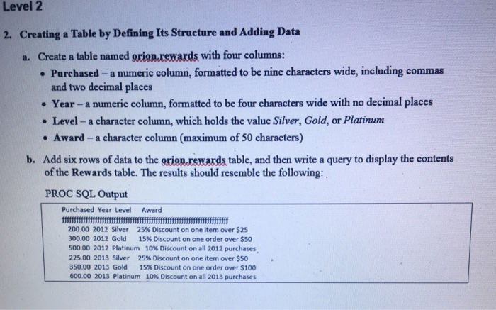 Solved Level 2 Creating a Table by Defining Its Structure | Chegg.com