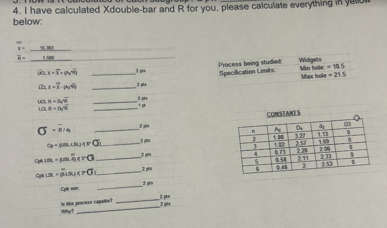 Solved 4. I have calculated X double-bar and R for you, | Chegg.com