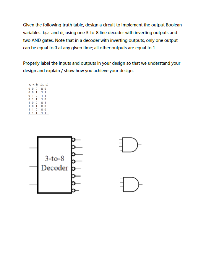 Solved Given the following truth table, design a circuit to | Chegg.com