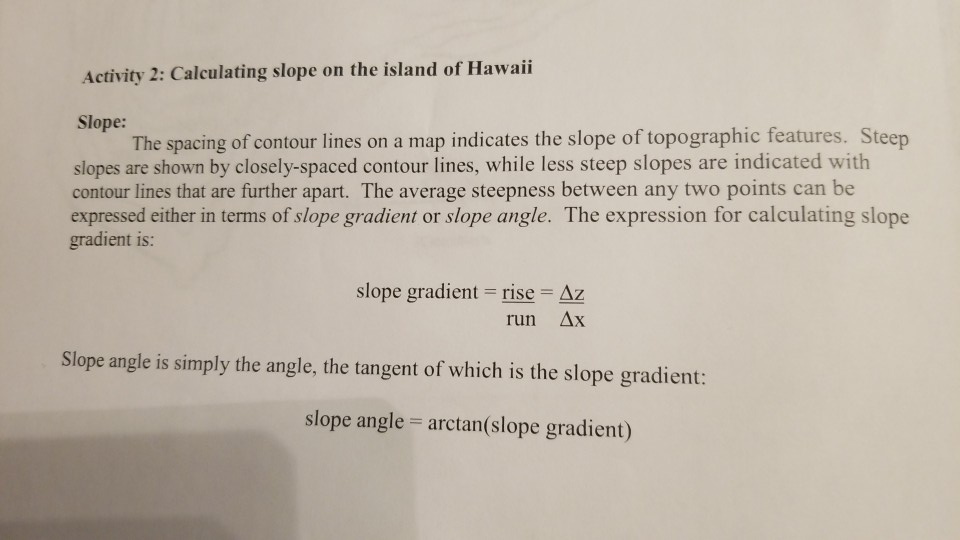 Solved Activity 2: Hawaii slope calculations Contour | Chegg.com