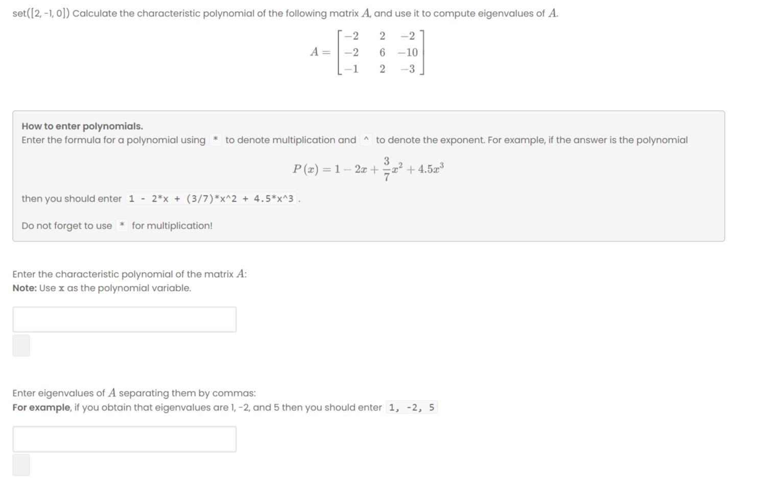 Solved set([2, -1, 0]) Calculate the characteristic | Chegg.com