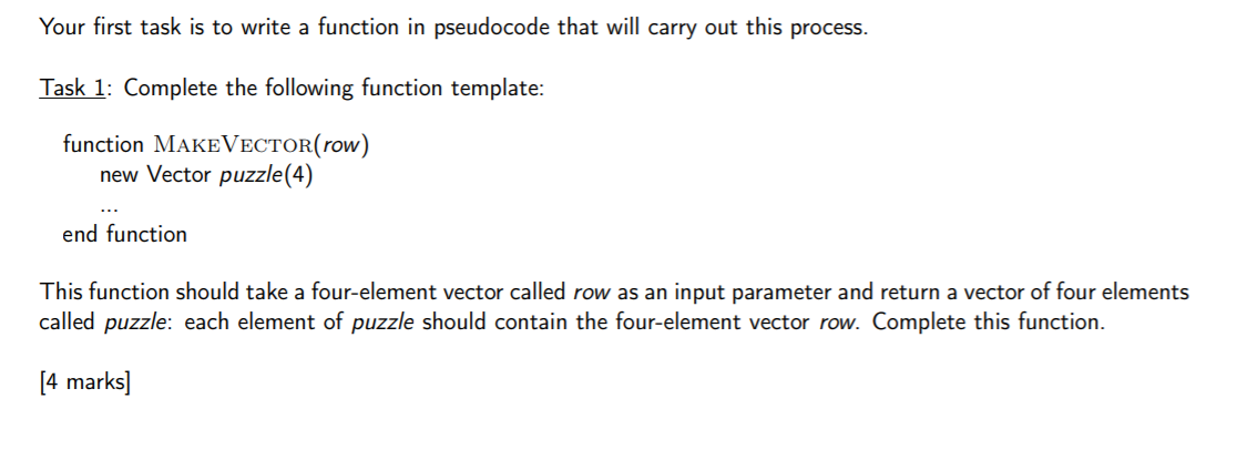 Solved Your first task is to write a function in pseudocode | Chegg.com