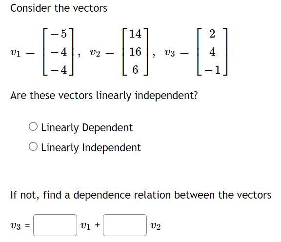 Solved Consider the vectors | Chegg.com