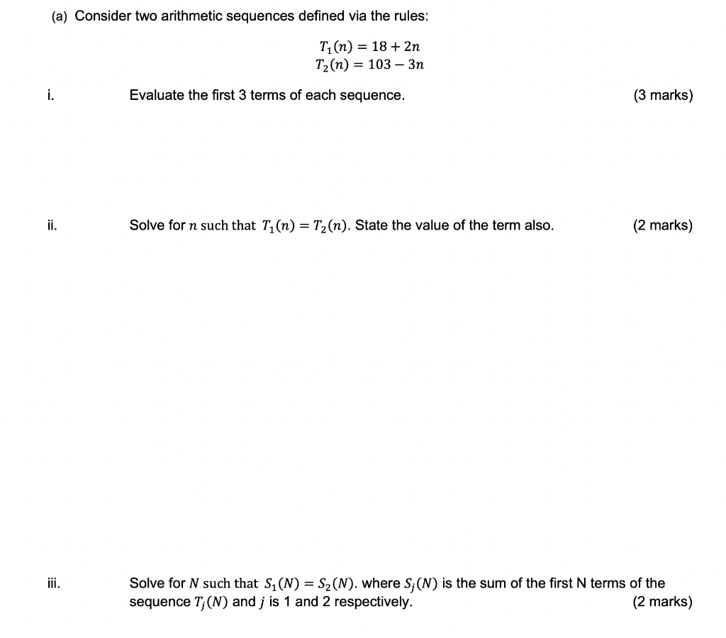 Solved (a) Consider two arithmetic sequences defined via the | Chegg.com