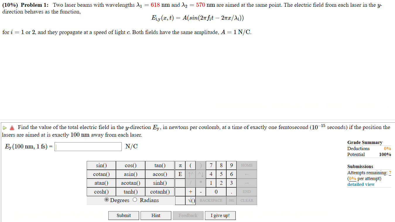 Solved (10\%) Problem 1: Two laser beams with wavelengths | Chegg.com