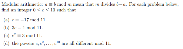 Solved Modular arithmetic: a Ξ b mod m mean that m divides | Chegg.com