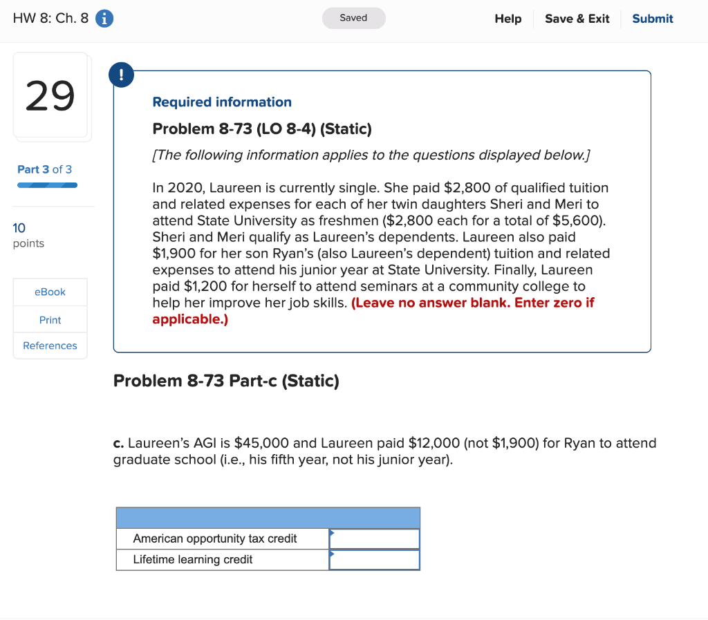 Solved HW 8: Ch. 8 i Saved Help Save & Exit Submit Problem | Chegg.com