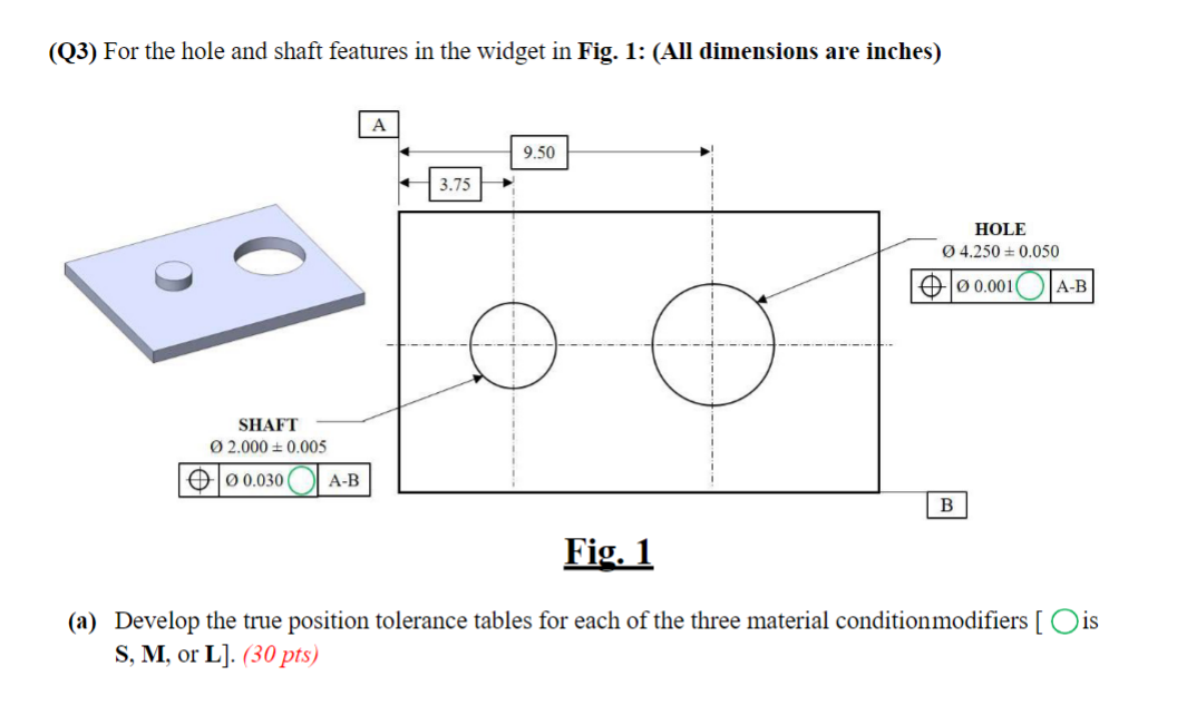 Solved For the hole and shaft features in the widget in Fig. | Chegg.com