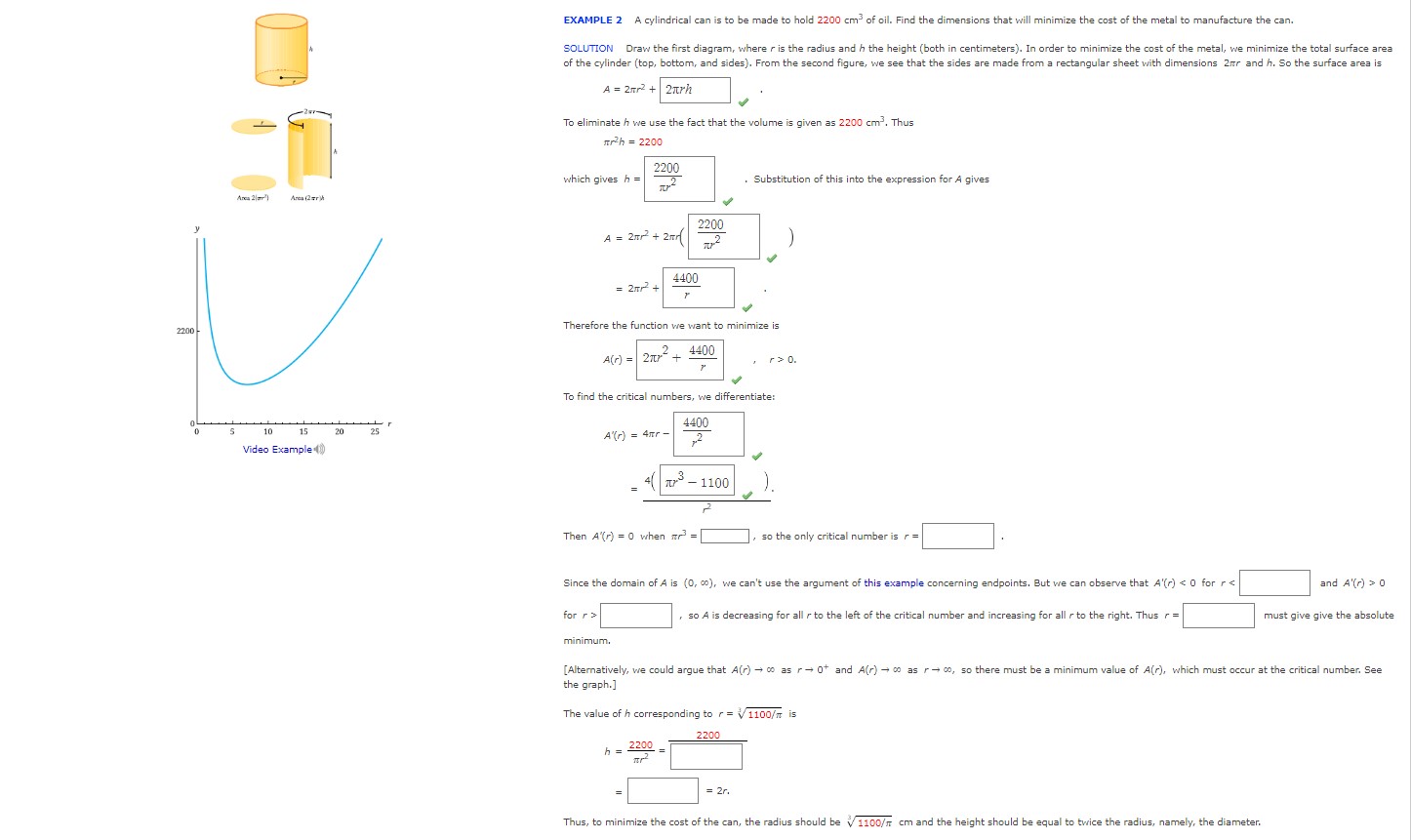 Solved A=2πr2+ To eliminate h we use the fact that the | Chegg.com
