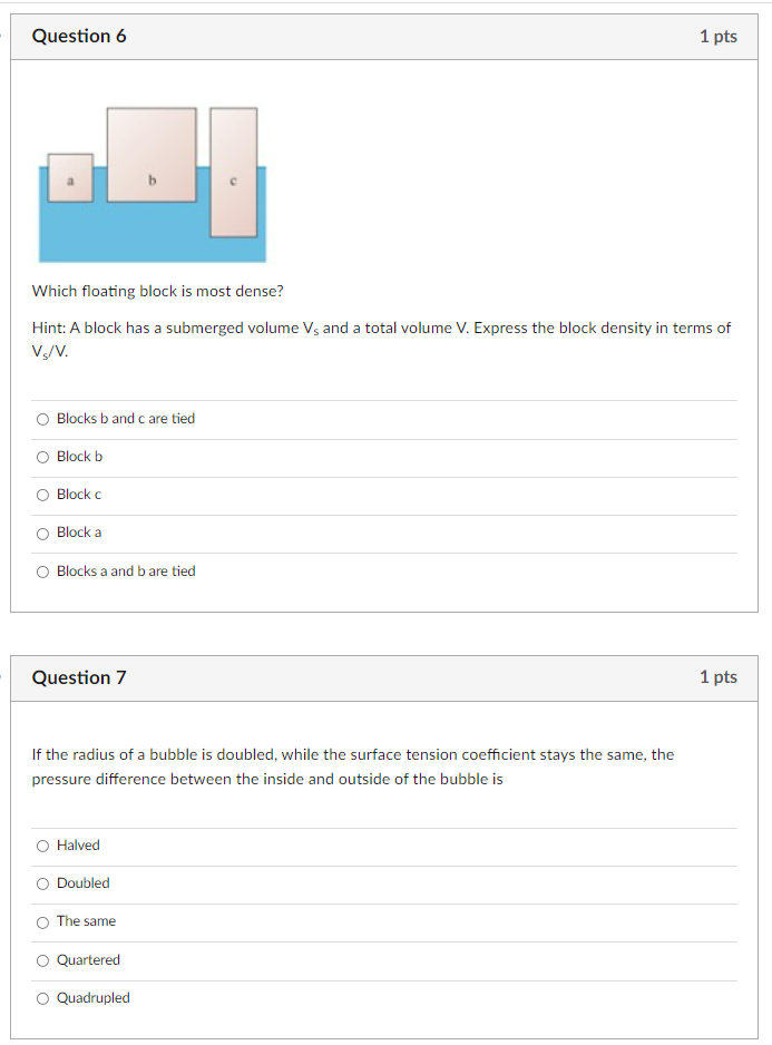 Solved Question 6 1 pts b Which floating block is most | Chegg.com