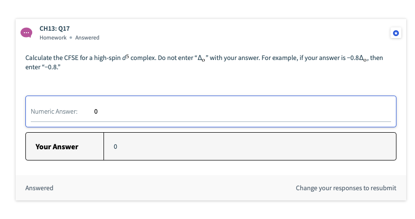 Solved CH13: Q17 Homework Answered Calculate the CFSE for a | Chegg.com