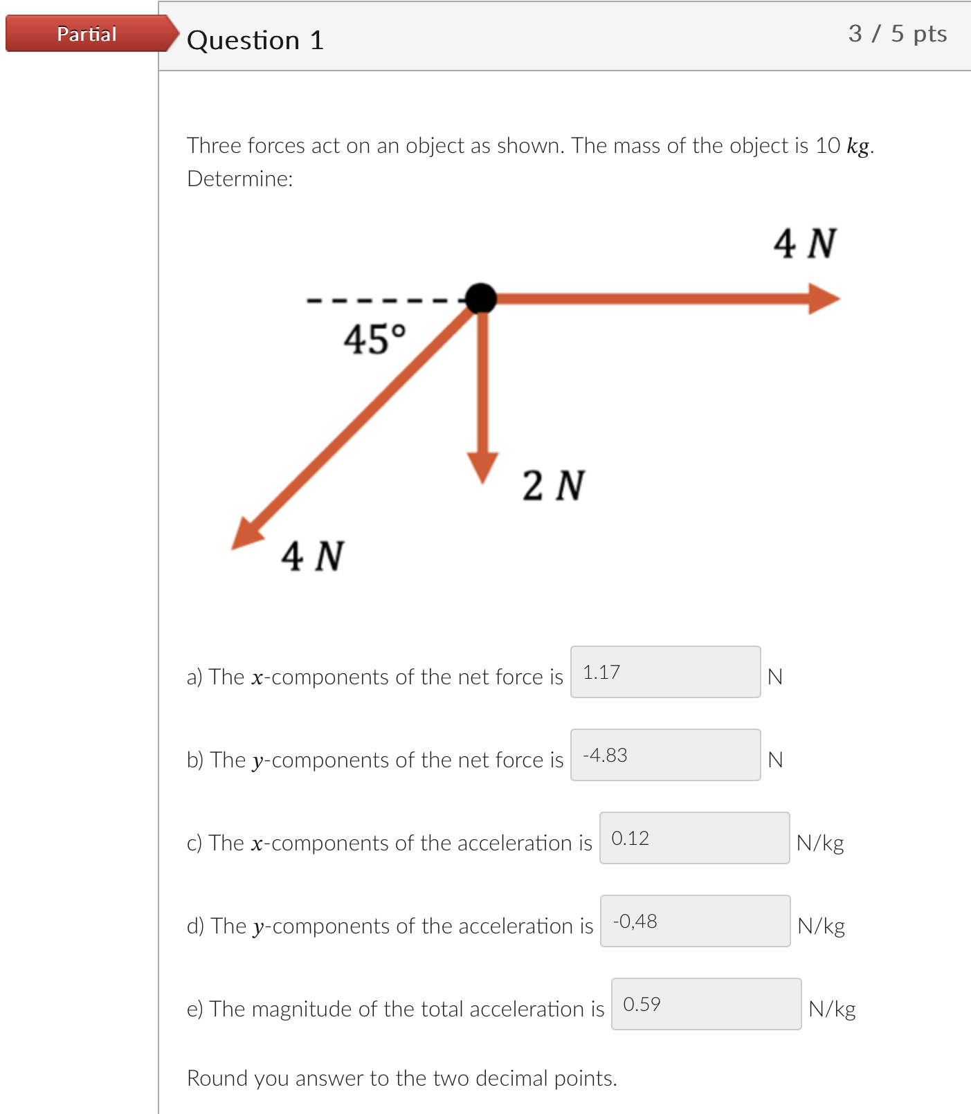 Solved Three Forces Act On An Object As Shown The Mass Of