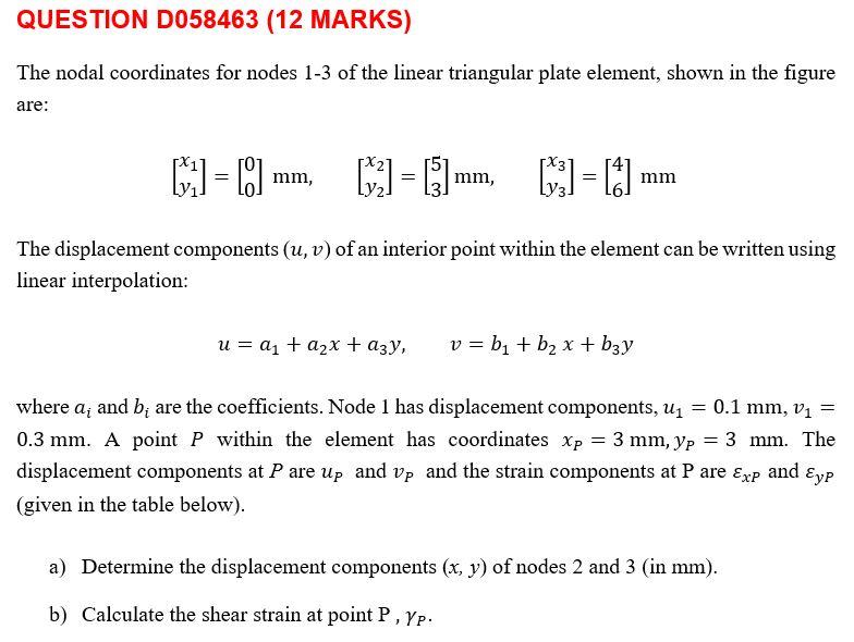The nodal coordinates for nodes 1−3 of the linear | Chegg.com