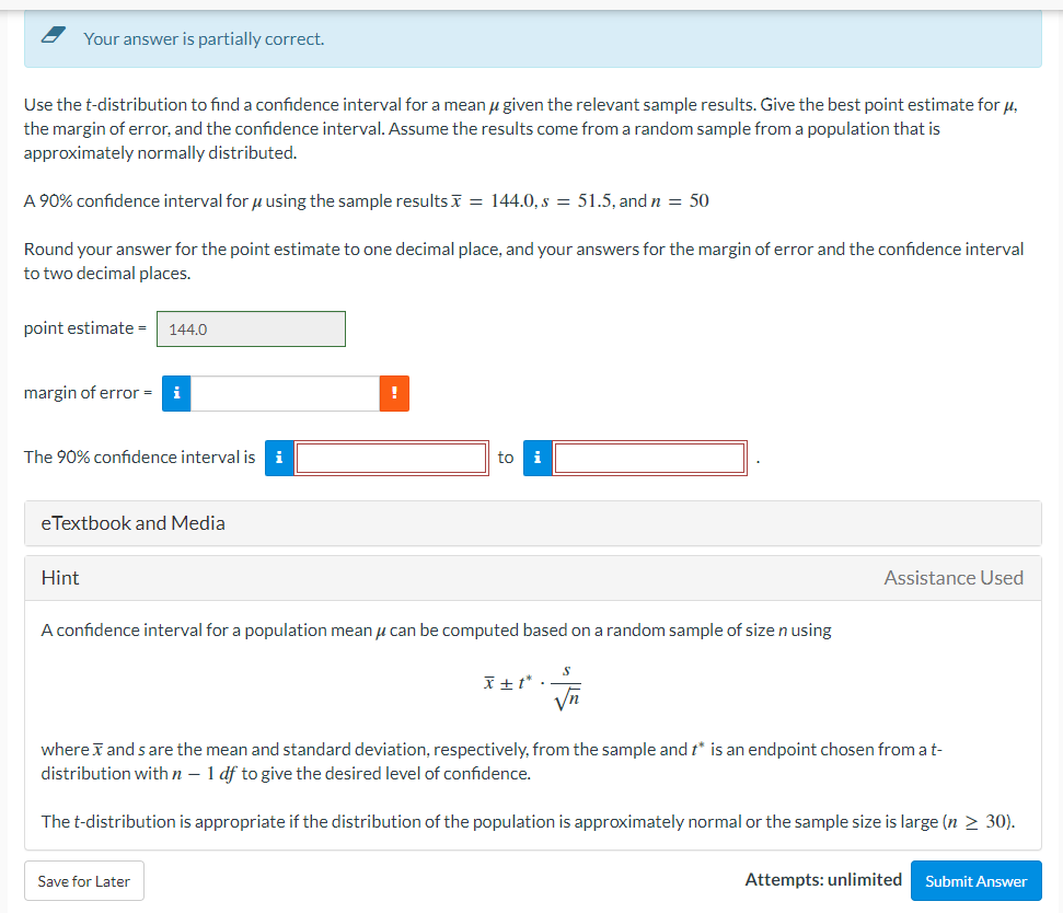 Solved Your answer is partially correct. Use the | Chegg.com