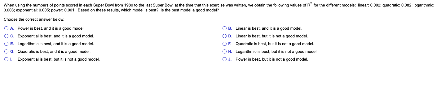 Solved for the different models: linear: 0.002; quadratic: | Chegg.com