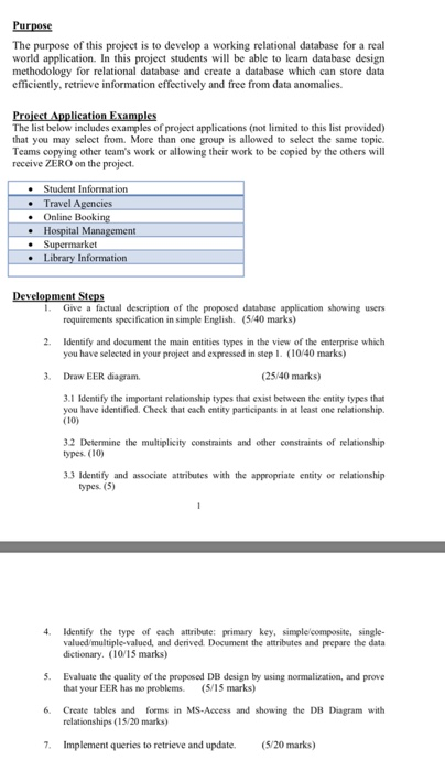 Solved Purpose The purpose of this project is to develop a | Chegg.com