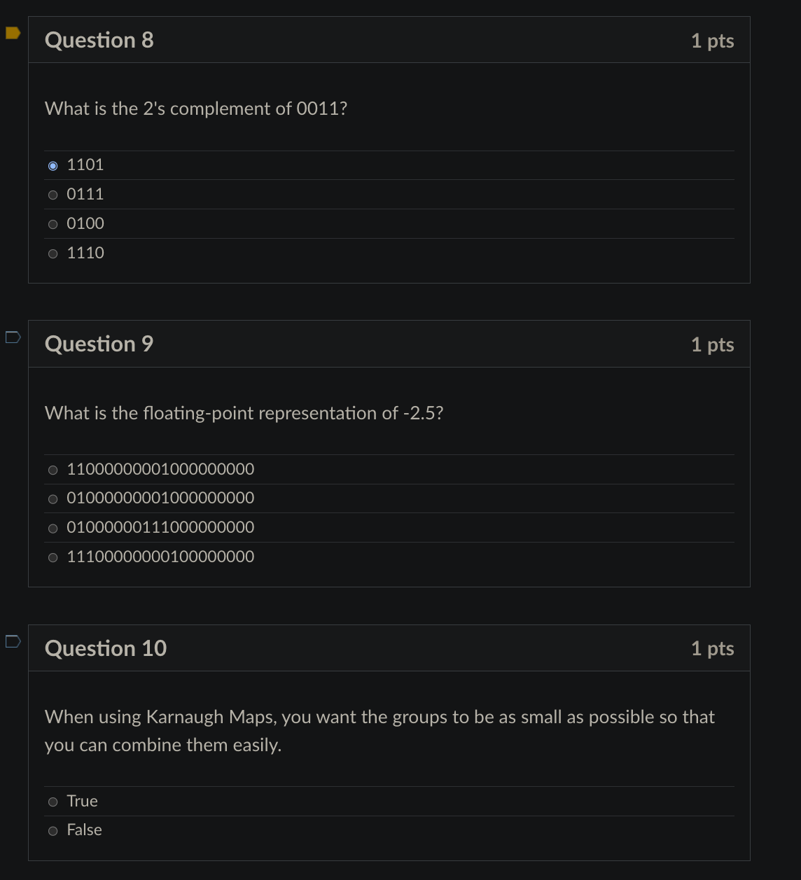 Solved What is the 2's complement of 0011 ? 1 pts 1101 0111 | Chegg.com