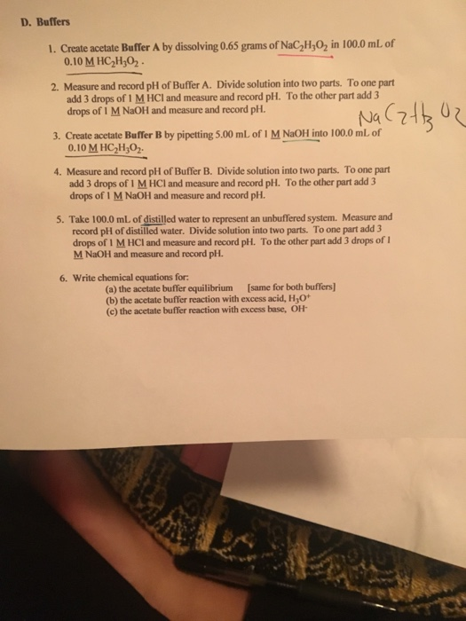 Solved D. Buffers 1. Create acetate Buffer A by dissolving | Chegg.com