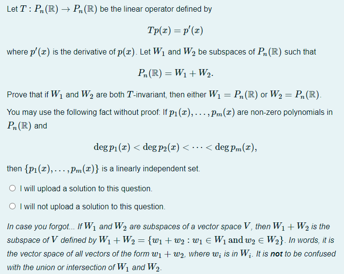 Solved Let T: Pn(R) + Pn(R) be the linear operator defined | Chegg.com Solved Let T: Pn(R) + Pn(R) be the linear operator defined | Chegg.com