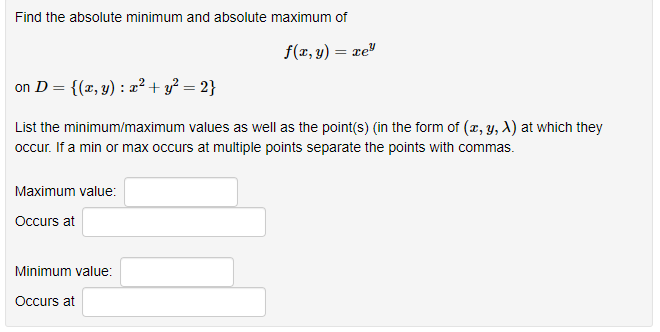 Solved Find the absolute minimum and absolute maximum of | Chegg.com