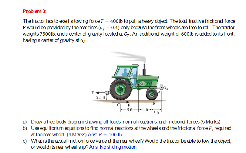 Solved The tractor has to exert a towing force T=400lb to | Chegg.com