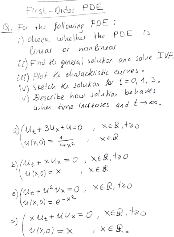 Solved is First- Order PDE Q. For the following PDE: i) | Chegg.com