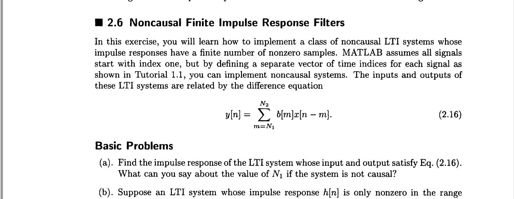 Solved 2.6 Noncausal Finite Impulse Response Filters In this | Chegg.com