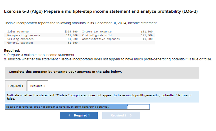 Solved Exercise 6 3 Algo Prepare A Multiple Step Income