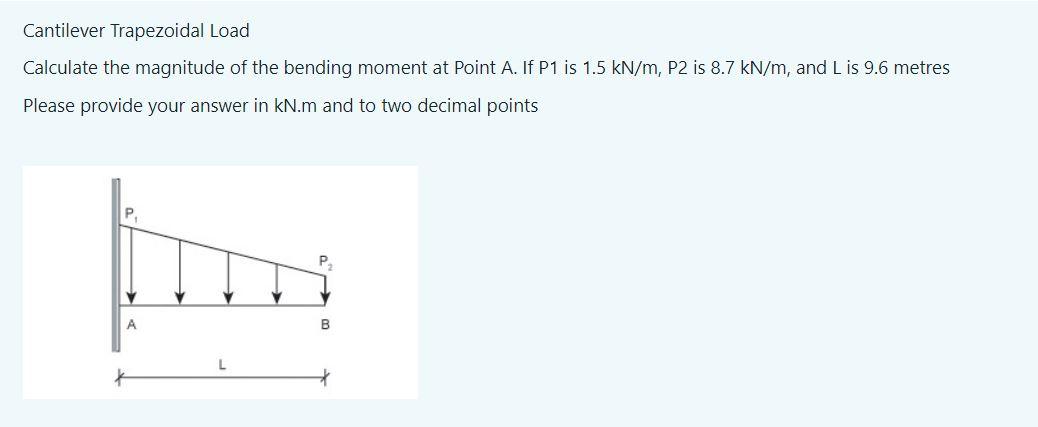 Solved Cantilever Trapezoidal Load Calculate the magnitude | Chegg.com