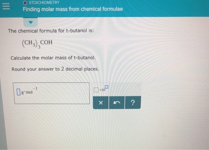 Solved O STOICHIOMETRY Finding molar mass from chemical | Chegg.com