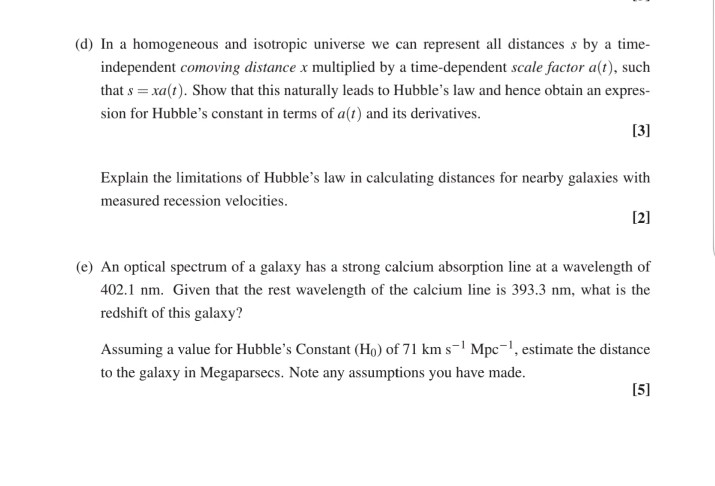 Solved (d) In a homogeneous and isotropic universe we can | Chegg.com