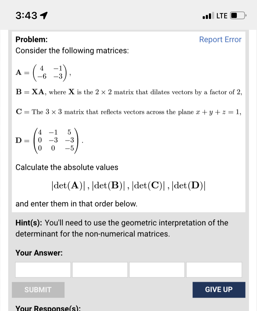 Solved Problem: Report Error Consider the following | Chegg.com