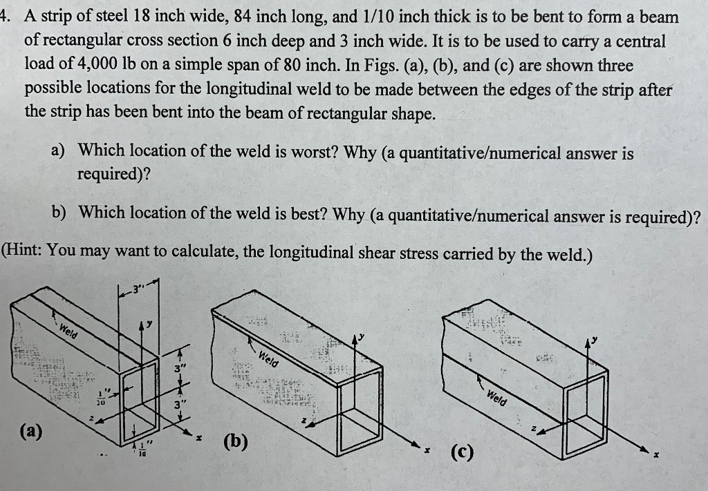 4. A strip of steel 18 inch wide, 84 inch long, and | Chegg.com