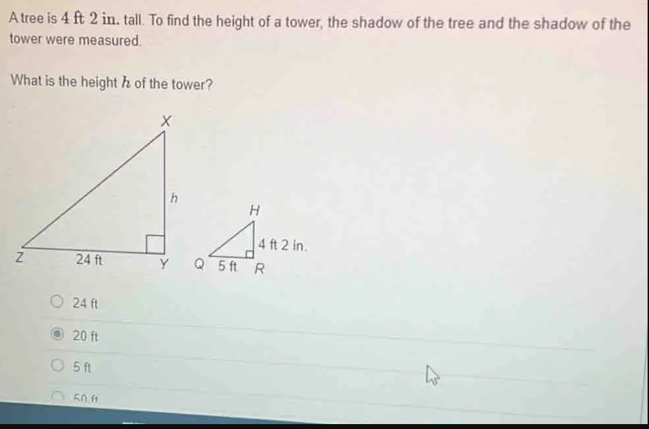 Solved A tree is 4 ft 2 in. tall. To find the height of a | Chegg.com