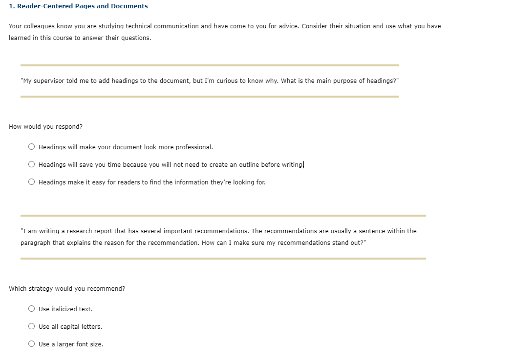 1. Reader-Centered Pages and Documents Your | Chegg.com