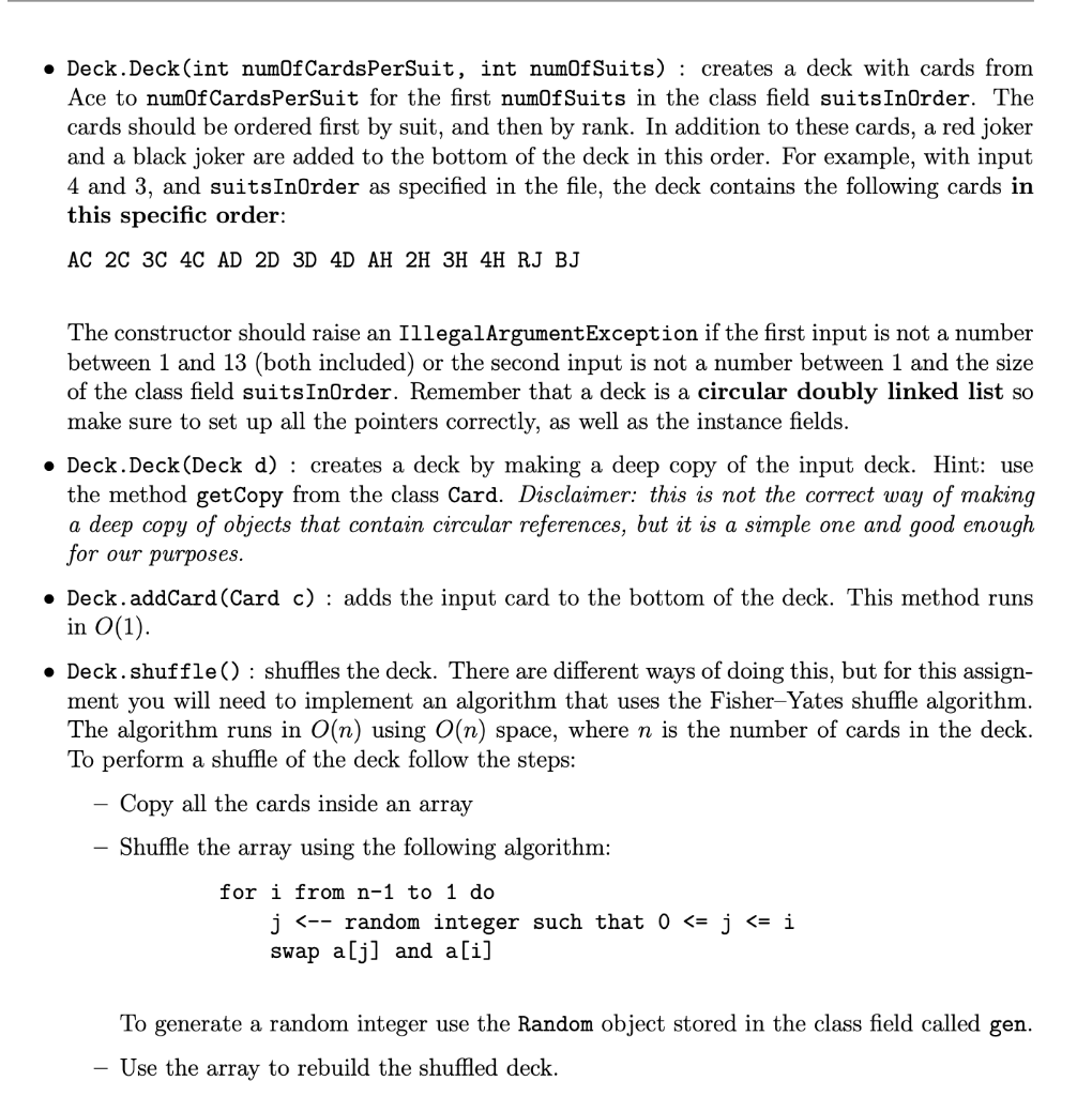 Deck.Deck(int numOf CardsPerSuit, int numOfSuits) : | Chegg.com